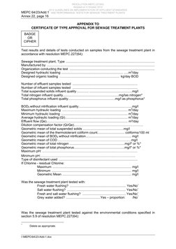 Mepc 227 64 STP Type Approval Certificate | PDF | Sewage Treatment ...