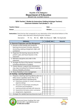 GIYA Classroom Visitation Tool Guide | PDF | Learning | Educational ...