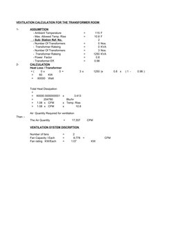 Transformer Room Ventilation Calculation | PDF | Ventilation ...