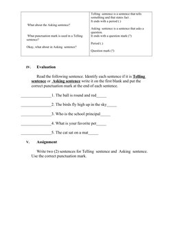 Telling and Asking Sentences Lesson Plan | PDF
