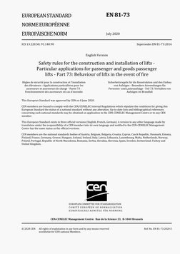 EN 81-73:2020 Lift Fire Safety Standard | PDF | Elevator | Safety