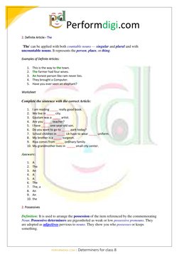 Class 8 Determiners Worksheets & Exercises | PDF | Noun | Grammatical ...