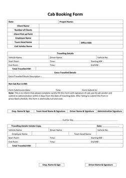 Cab Booking Form Template | PDF