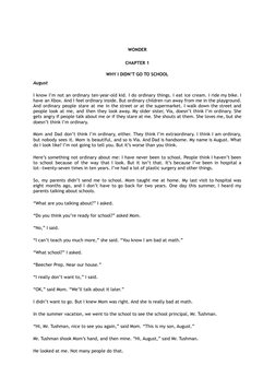 Wonder Chapter 1 Summary: August's Story | PDF