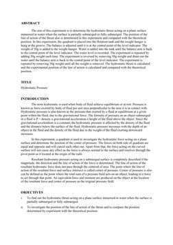 Hydrostatic Pressure Lab Report | PDF | Force | Pressure