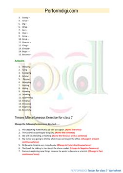 Class 7 Tenses Worksheet with Answers | PDF | Grammatical Tense ...