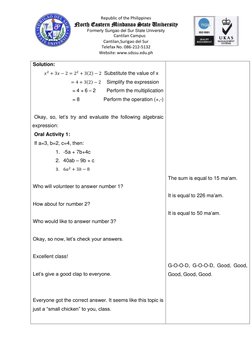 Lesson Plan: Evaluating Algebraic Expressions | PDF | Polynomial | Algebra