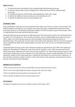 Microscopy Lab Report: BIO122 Experiment 1 | PDF | Microscope | Cell ...