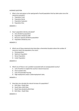 Population Quiz Bee Questions & Answers | PDF