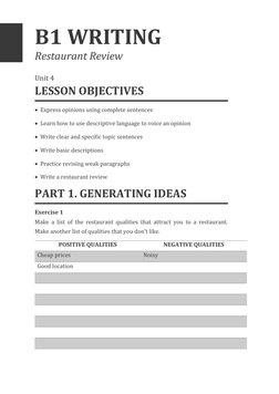 B1 Restaurant Review Writing Guide | PDF | Restaurants | Menu