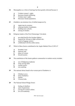 O-Levels Heritage Studies Exemplar | PDF | Zimbabwe | Small And Medium ...