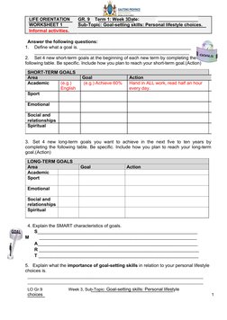 Gr. 9, Term 1, Week 3 Goal-Setting Skills, Personal Lifestyle Choices | PDF | Goal | Goal Setting
