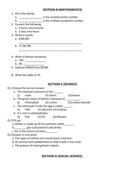 Class 5 Admission Test Sample Paper | PDF | Soil | Egg White
