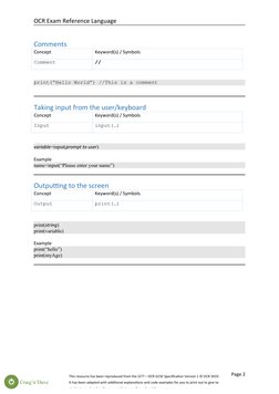 OCR Exam Reference Language Guide | PDF | Variable (Computer Science) | String (Computer Science)