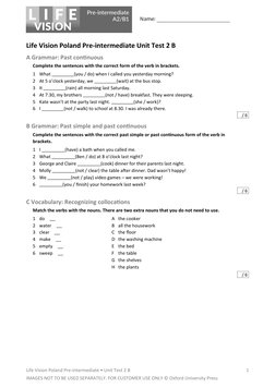 Life Vision Pre-Intermediate Unit Test 2 B | PDF