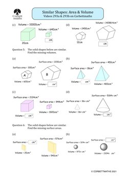 Similar Shapes: Area & Volume Worksheet | PDF | Area | Volume