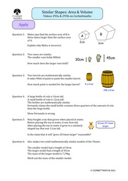 Similar Shapes: Area & Volume Worksheet | PDF | Area | Volume