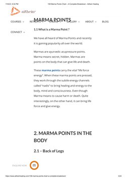 108 Marma Points Chart Overview | PDF | Edema | Prana
