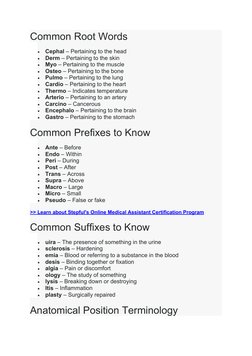 Medical Assistant Terminology Guide | PDF | Anatomical Terms Of ...
