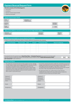 FNB Payment Reversal Request Form | PDF | Indemnity | Payments