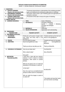 Grade 11 Marketing Lesson Plan | PDF | Entrepreneurship | Lesson Plan