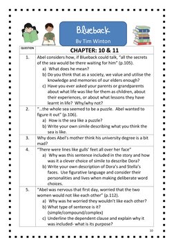 Blueback Novel Study Guide | PDF | Reading Comprehension | Cognitive ...