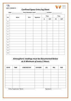 Confined Space Entry Log Sheet Template | PDF | Technology & Engineering