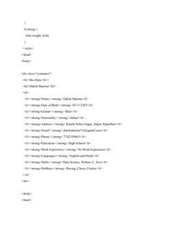 HTML Biodata Template Code | PDF | Computers
