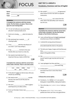 Focus 4 Unit 2 Test Answer Key | PDF | English Language