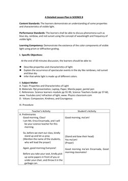 Lesson Plan: Properties of Light for Grade 8 | PDF | Light | Waves