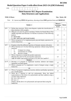 BCS304 Data Structures Model Paper 2023 | PDF | Queue (Abstract Data Type) | Pointer (Computer ...