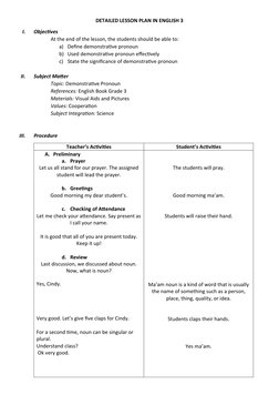 Grade 3 Lesson Plan: Demonstrative Pronouns | PDF | Grammatical Number ...