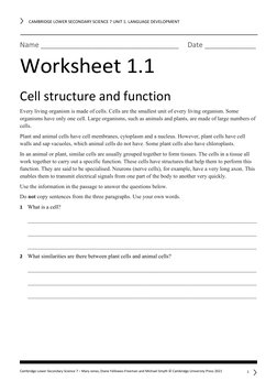 Cell Structure and Function Worksheet | PDF | Cell (Biology) | Neuron