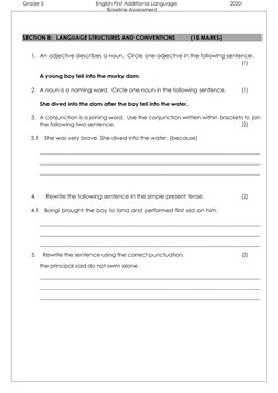Grade 5 English Baseline Assessment 2020 | PDF | Verb | Word