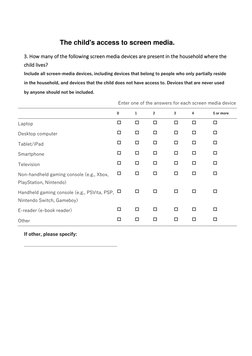 SCREENS Questionnaire for Children's Media Use | PDF | E Reader ...