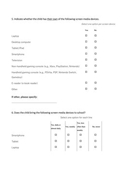 SCREENS Questionnaire for Children's Media Use | PDF | E Reader ...
