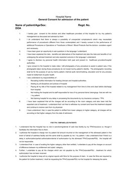 General Hospital Admission Consent Form | PDF | Patient | Hospital