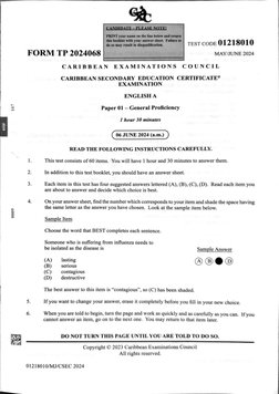 CSEC English A Paper 1 June 2024 | PDF | Beauty | Self Esteem