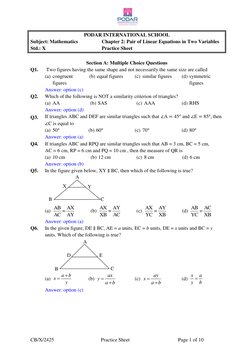 Class 10 Triangle Similarity Practice | PDF | Triangle | Elementary ...
