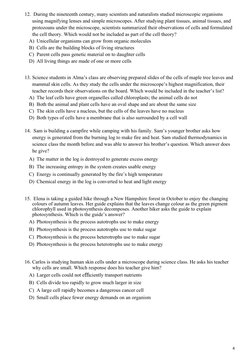 Biology Semester 1 Baseline Exam | PDF | Cell (Biology) | Atoms