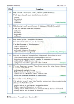 ISC Class 12 English Literature Questions | PDF | Macbeth | Learning