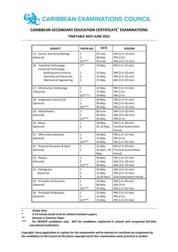 CSEC Exam Timetable May-June 2025 | PDF | Science | Engineering