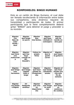 Bingo Humano: Dinámica de Conocimiento | PDF