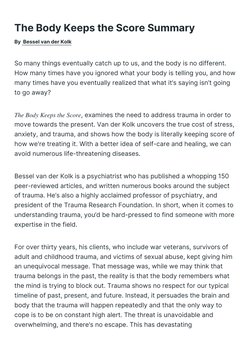 Body Keeps the Score Summary | PDF | Psychological Trauma | Attachment ...