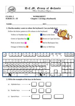 Keyboard Worksheet for Class 1 | PDF | Computer Keyboard | Text