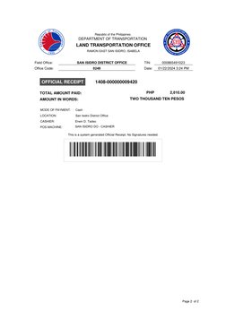 LTO Official Receipt Sample 2024 | PDF | Receipt | Transport