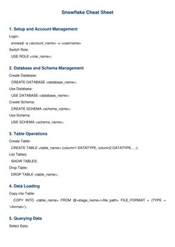 Snowflake SQL Commands Cheat Sheet | PDF