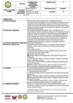 Expository Essay Evaluation Lesson Plan | PDF | Learning | Teachers