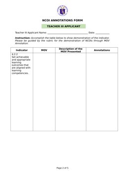 NCOI Annotation Form for Teacher III | PDF | Learning | Rubric (Academic)