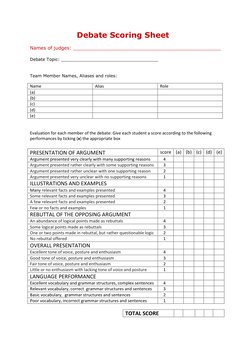 Debate Scoring Sheet Template | PDF | Teaching Methods & Materials ...
